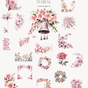 Dusty Pink Floral Watercolor Collection, Floral Border and Frames ...