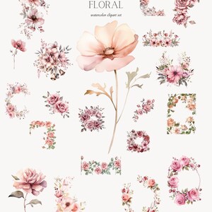 Dusty Pink Floral Watercolor Collection, Floral Border and Frames ...