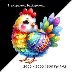 Watercolor Easter Clipart, Cute Chicken Digital Files, Easter Eggs PNG ...