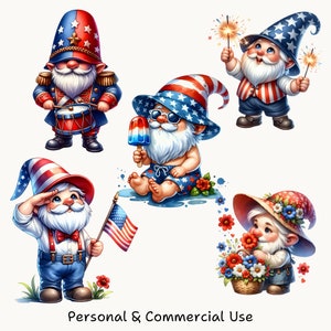4th of July Gnome Clipart, Patriotic Gnome Watercolor PNG, USA ...