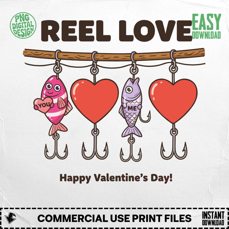 Reel Love Valentines Day Sublimation PNG, Fishing Valentine Design ...