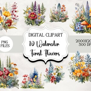 12 Forest Flowers Clipart, Watercolor Clipart,flowers Clipart, Forest ...