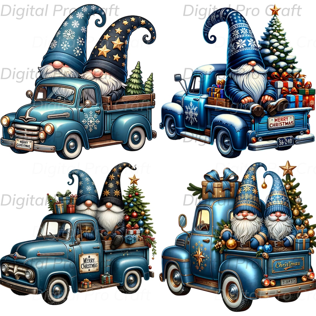 Christmas Gnome Truck Clipart Bundle - Winter Gnome PNG Graphics for ...