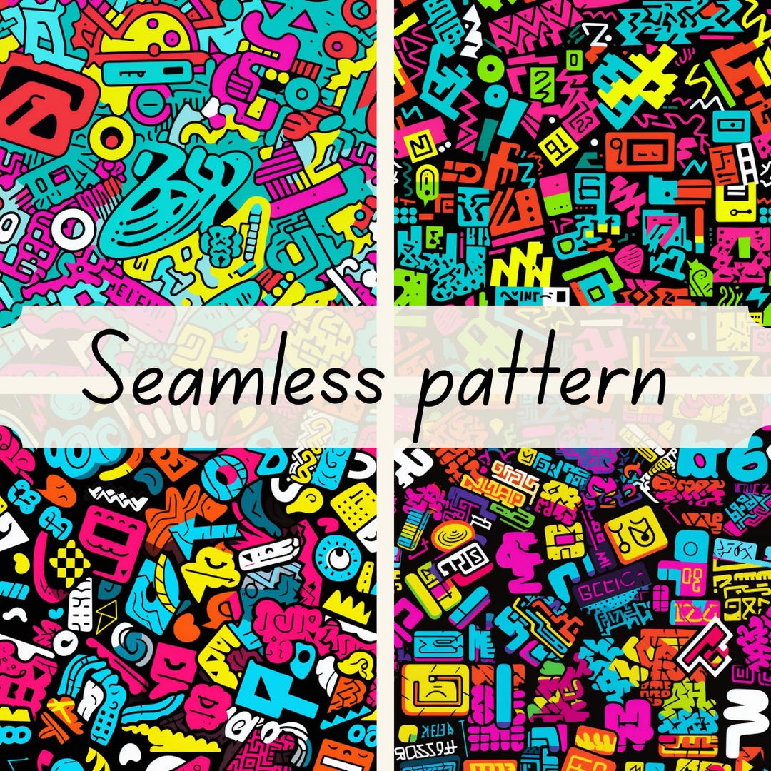 90s Kitsch Pattern, Neon Doodles, Comic Fonts, Retro Nostalgia, Playful ...