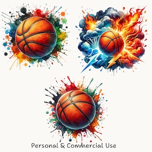 Watercolor Basketball Splash Art PNG, Digital Download, Vibrant Sports ...
