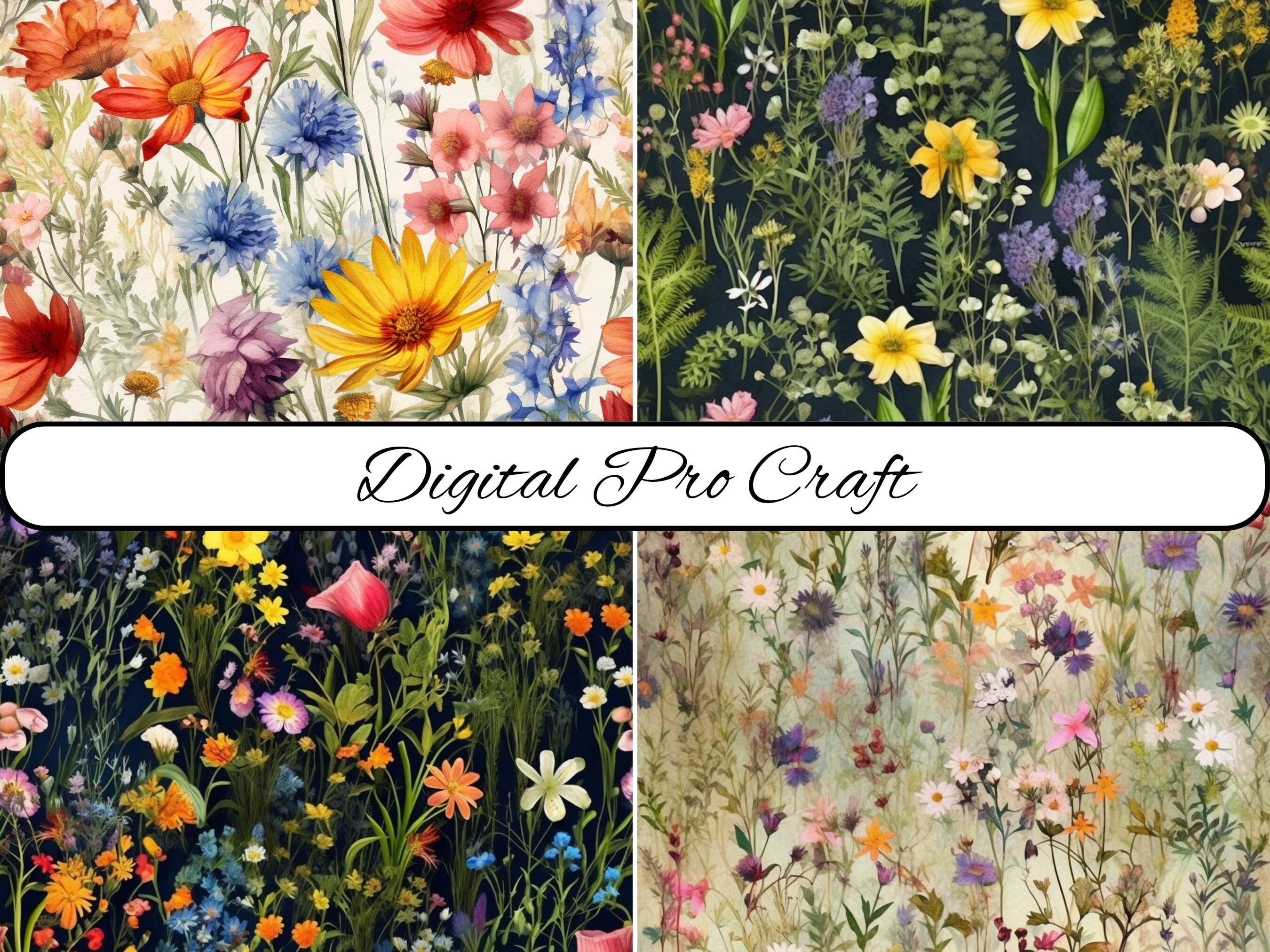 Watercolor Wildflowers Digital Paper Set, Spring Flowers Junk Journal ...