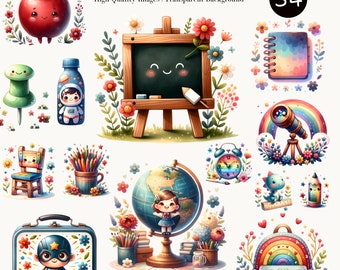 School Clipart Set Watercolour School Supplies Clipart Bundle Back to ...