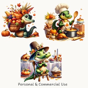 Thanksgiving Digital Clipart Set, Cute Thanksgiving Alligator Clipart ...