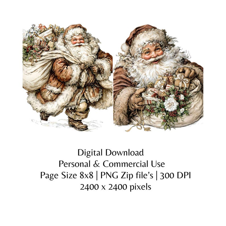 Vintage Santa Claus Clipart Bundle | Rustic Victorian Christmas PNG ...