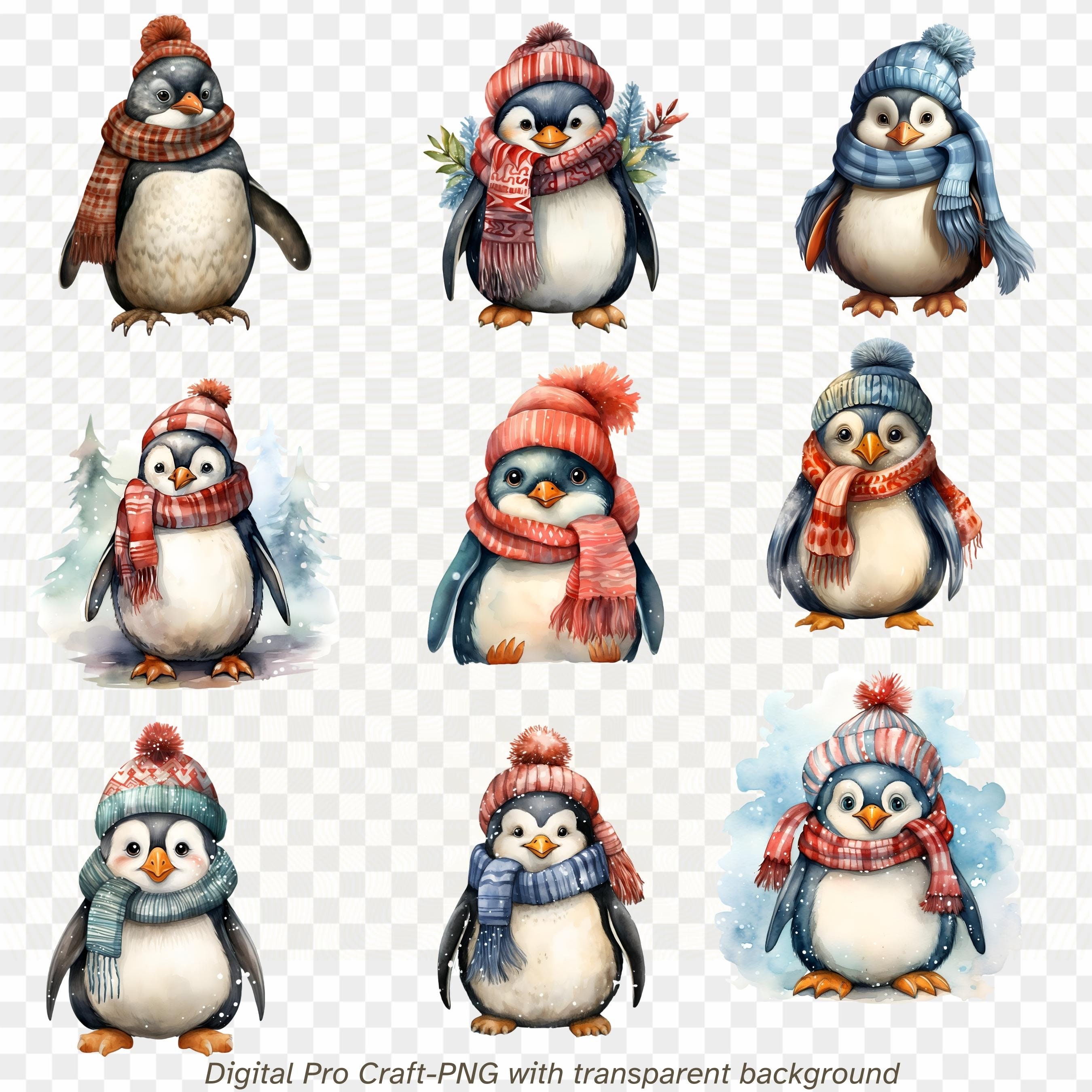 Penguin Clipart Penguin Png Watercolor Clipart Winter - Etsy
