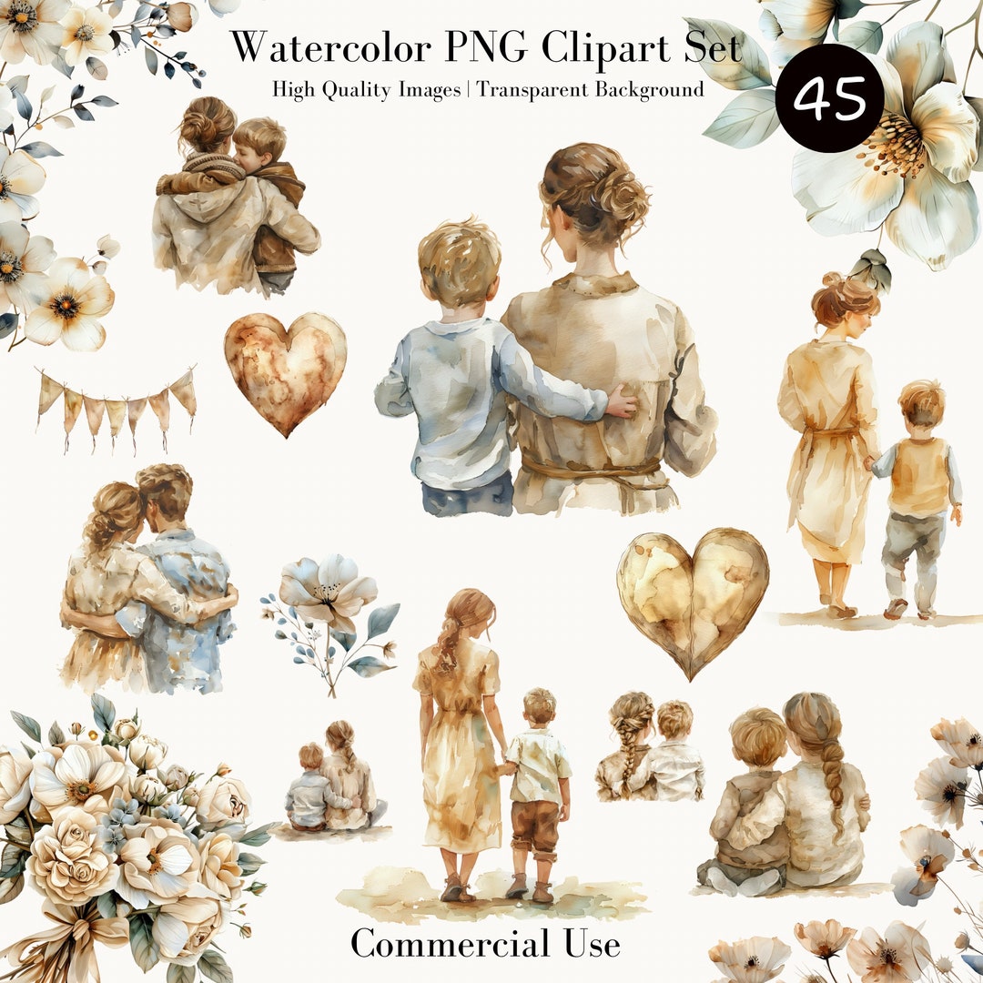 Watercolor Mother’s Day Clipart, Floral Mother’s Day PNG, Neutral ...