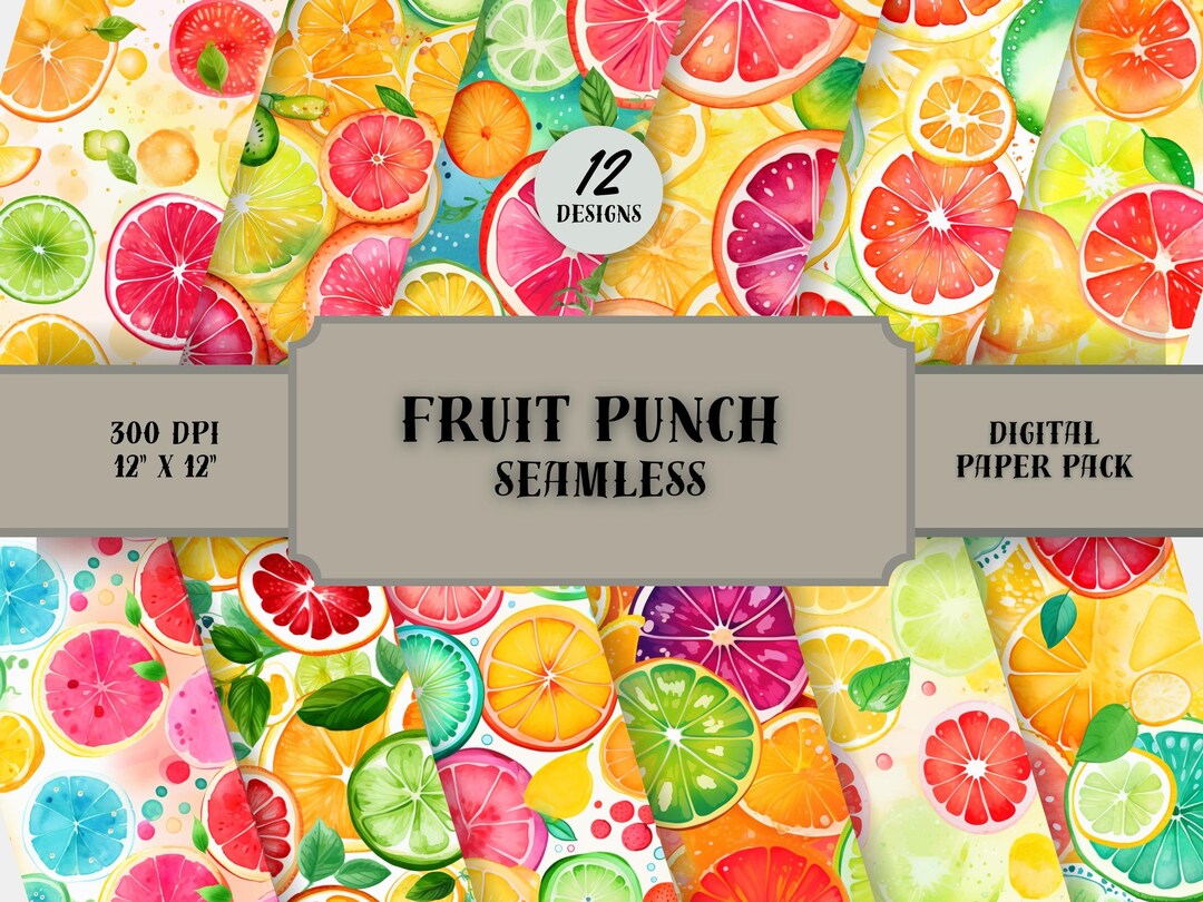 Fruit Punch Medley Seamless Digital Paper-commercial Use - Refreshing ...