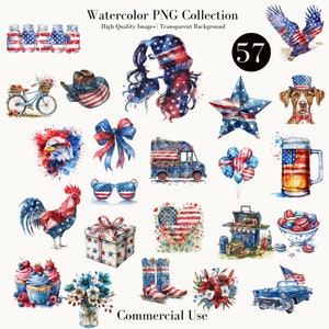 Patriotic Clipart Bundle, Watercolor American Flag, Digital Download ...