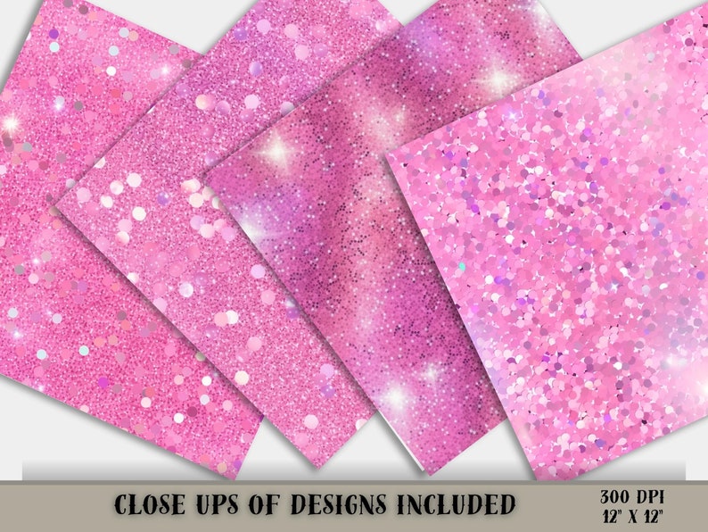 12 Pink Holographic Glitter Digital Paper JPEG Printable - Etsy