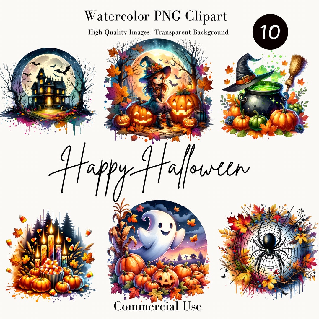 Halloween Watercolor PNG Clipart – Spooky Halloween Prints, Witch and ...