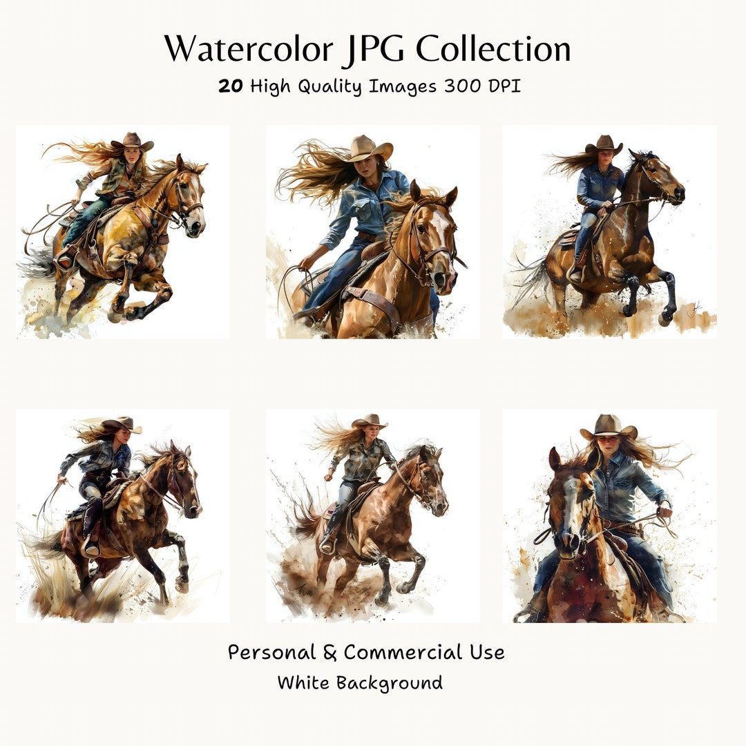 Watercolor Cowgirl on Horse Art Print, Western Riding, Cowgirl Decor ...