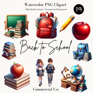 Back to School Watercolor PNG Clipart Digital Downloads for Teachers ...
