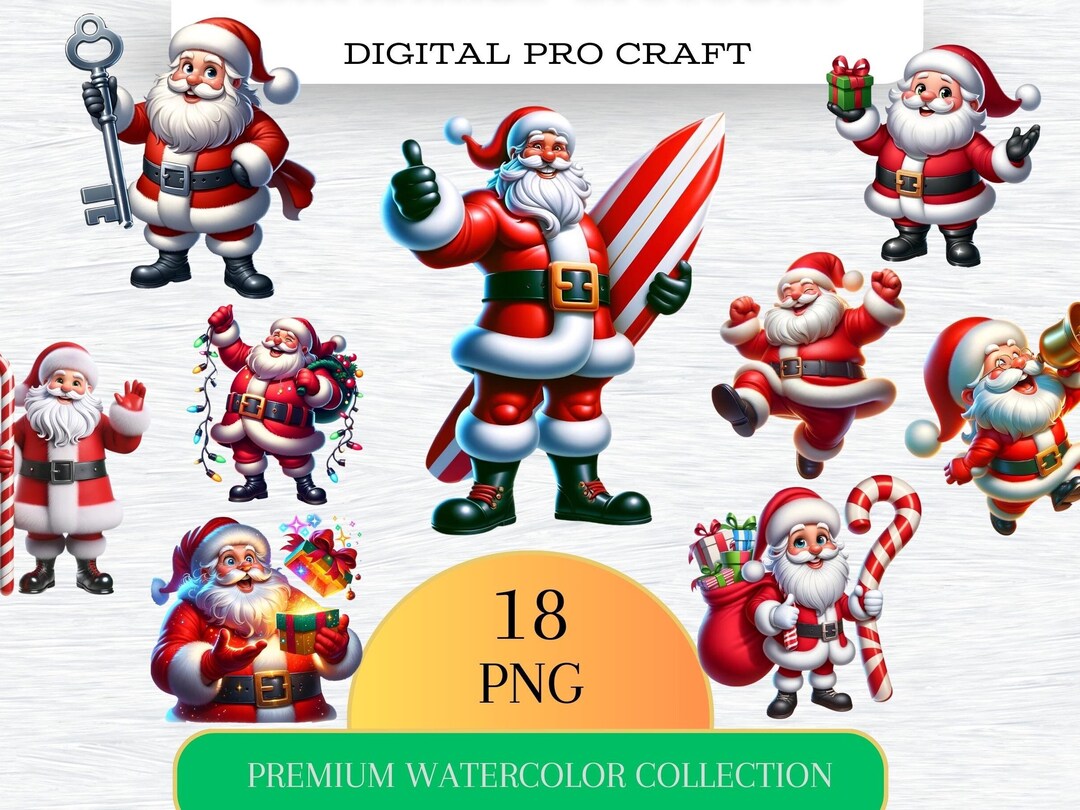Christmas Santa With Presents Clipart, 18 High Quality PNG Files ...