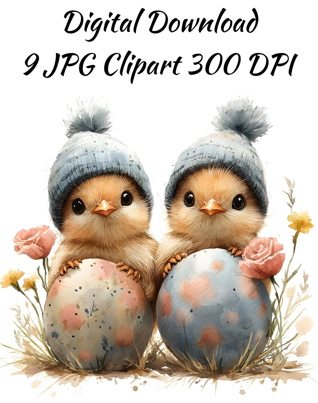 Adorable Spring Chick Parade JPG Clipart Collection With Pastel Eggs ...