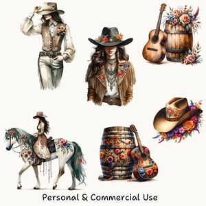 Western Cowgirl Clipart Bundle, Watercolor PNG, Digital Download ...