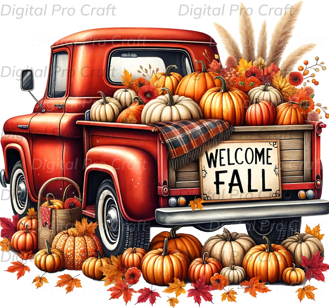 Fall Truck Png Graphics, Hello Fall Clipart, Farm Truck Png, Fall Png ...