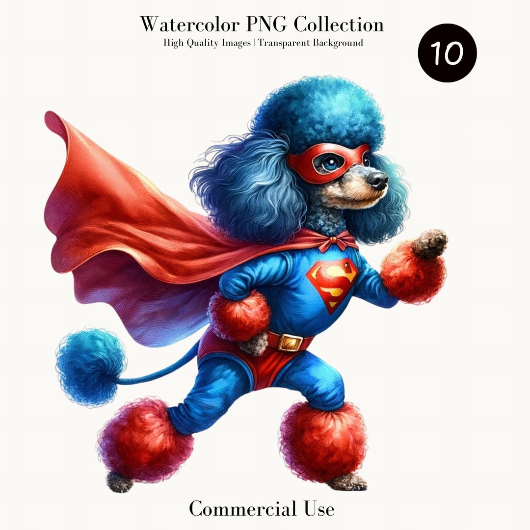 Poodle Dog Watercolor Clipart, Cute Poodle in Costume Digital Art ...