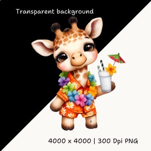 Cute Summer Animals PNG Clipart – Watercolor Tropical Animals in ...