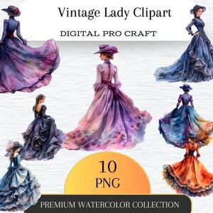 Renaissance Lady Vintage Watercolor Clipart Bundle, Transparent PNG ...