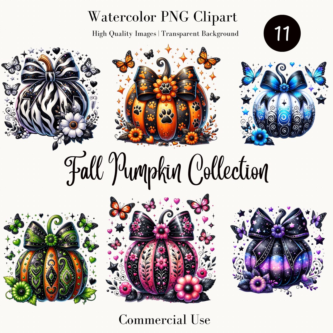 Watercolor PNG Clipart, Fall Pumpkin Collection, Halloween Pumpkin ...