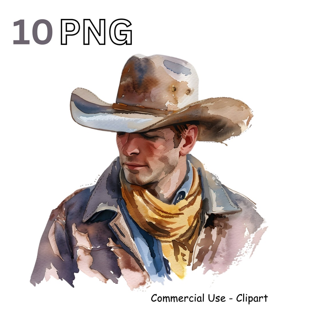 Watercolor Cowboy Clipart, Western Cowboy Hat Illustration, Digital ...