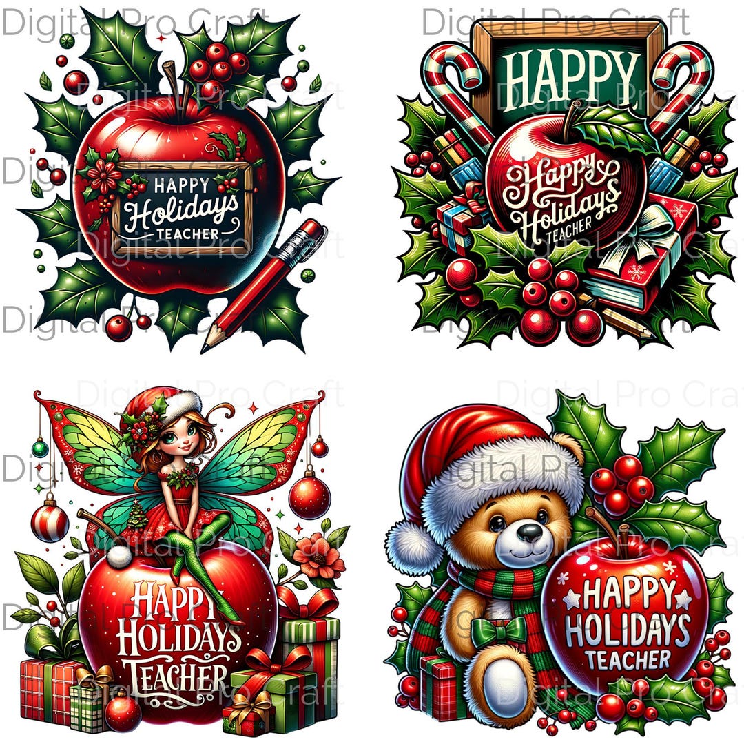 Happy Holidays Teacher Clipart Bundle, Teacher Appreciation, Teacher ...