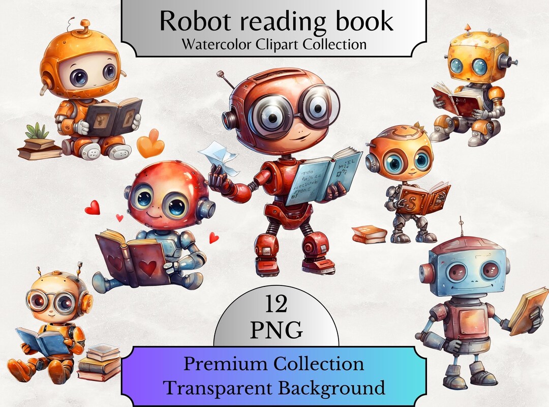 12 Watercolor Robot Clipart, Cute Robot Clipart, Robot Clip Art, Robot ...