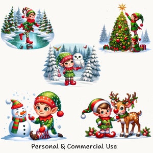 Christmas Elf PNG Clipart Set – Watercolor Digital Images, Holiday ...