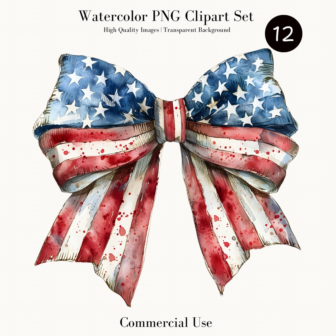 Patriotic Watercolor Bow Clipart, High Quality PNG, Digital Download ...