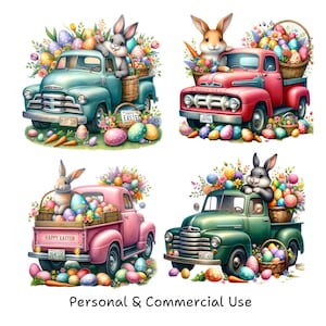 Easter Bunny Truck Digital Clipart, Vintage Pickup, Easter Eggs, Spring ...