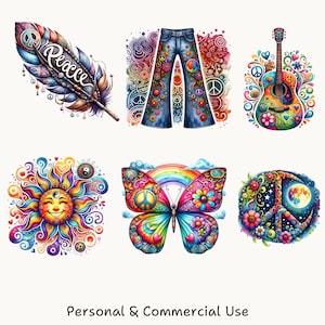 Hippie Soul Digital Clipart Bundle, 30 High Quality PNG Images, Mandala ...