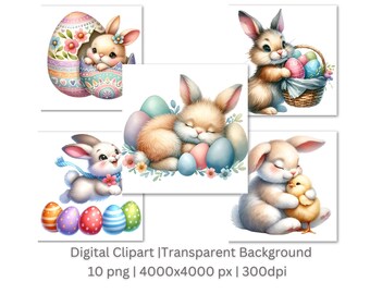 Cute Easter Bunny Clipart, Easter Clipart Bundle, Bunnies Clipart ...