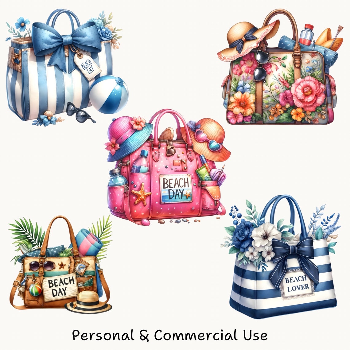 Summer Beach Bag Clipart Bundle, Beach-themed PNG Graphics for ...