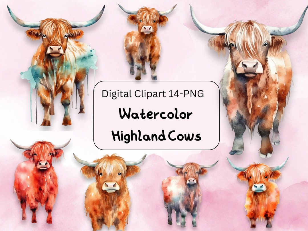Watercolor Highland Cow Clipart PNG Downloads for Card Making ...