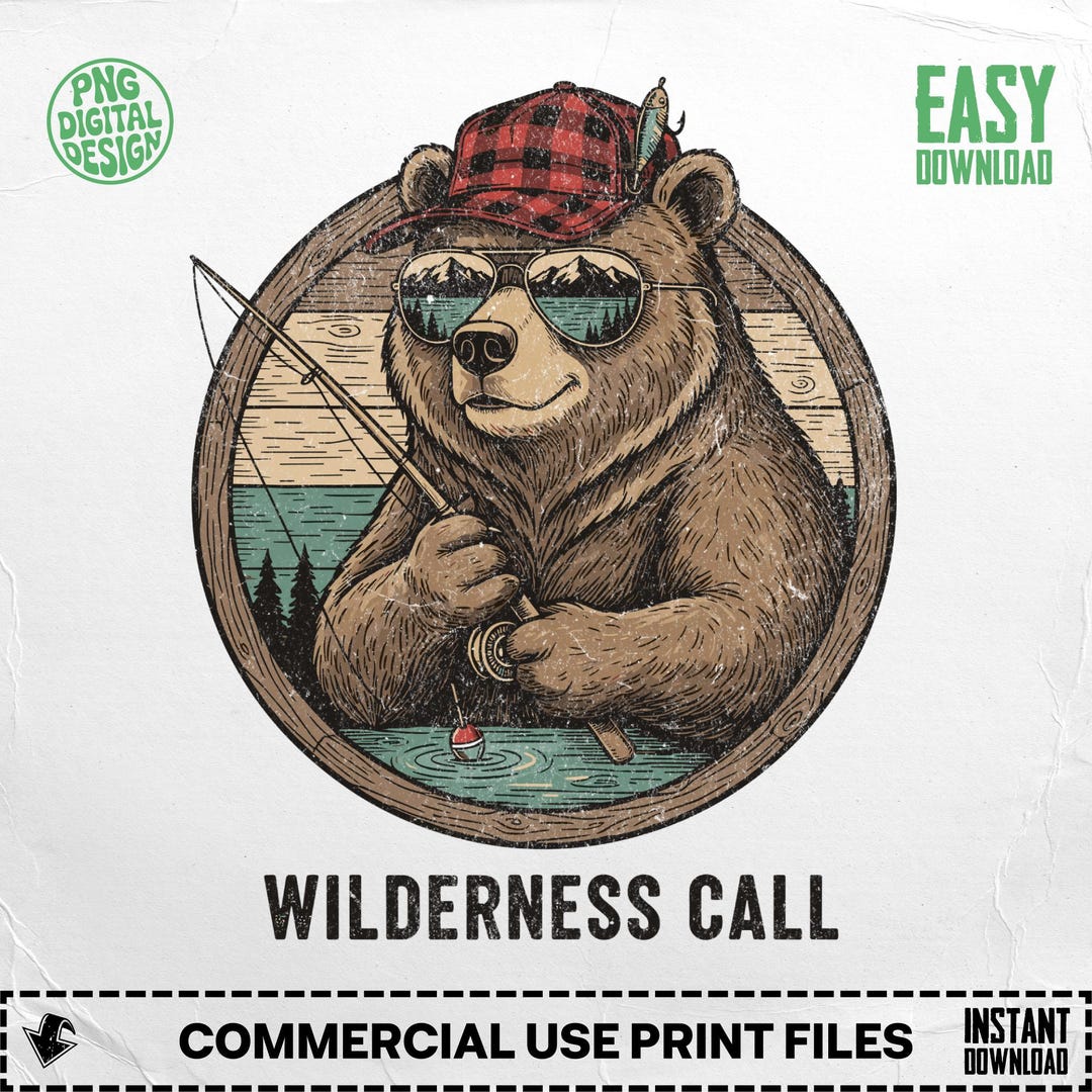 Fishing Bear Clipart PNG SVG, Wilderness Bear, Camping Bear, Outdoor ...