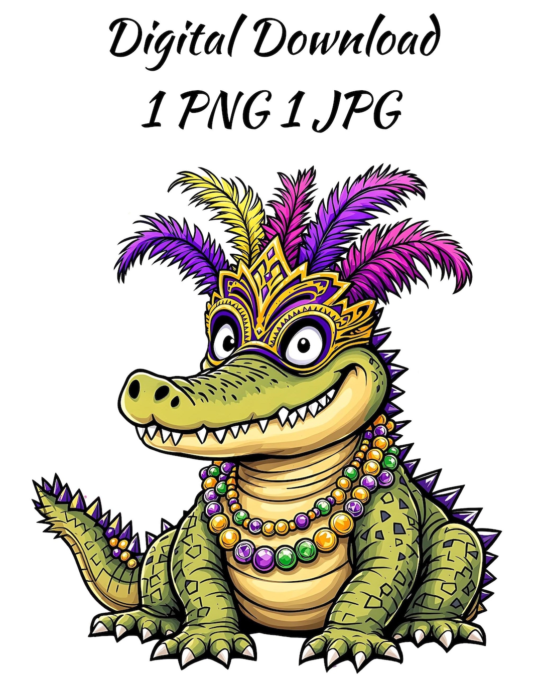 Festive Cartoon Mardi Gras Alligator PNG Character With Feathered ...
