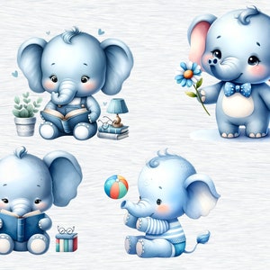 Watercolor Baby Elephant Clipart, Baby Elephant With Balloons Png, Baby ...