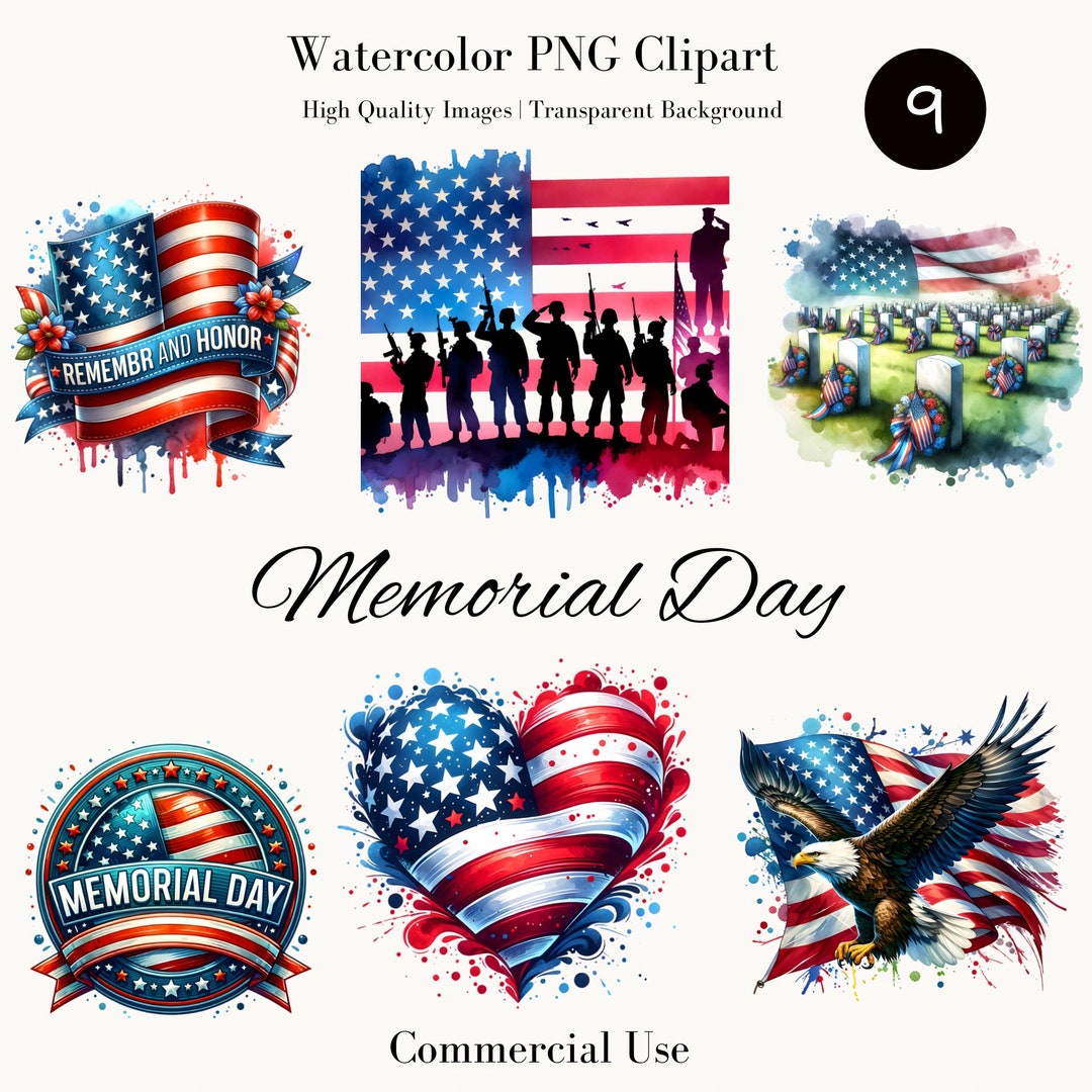 Memorial Day Clipart | Patriotic Memorial Day Clipart Bundle | 9 High ...