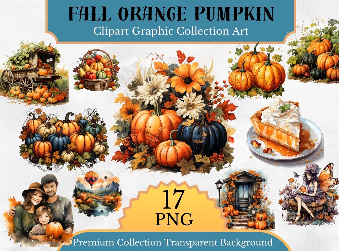 Orange Pumpkin Clipart, Halloween Digital Stickers, Cottagecore Clipart ...