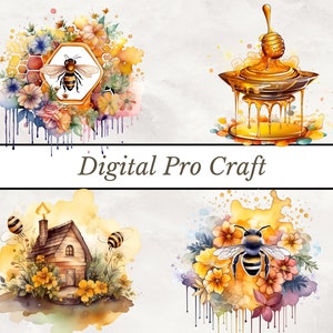 Watercolor Honey Bee Clipart, Spring Garden Bee and Honey Drips Clip ...