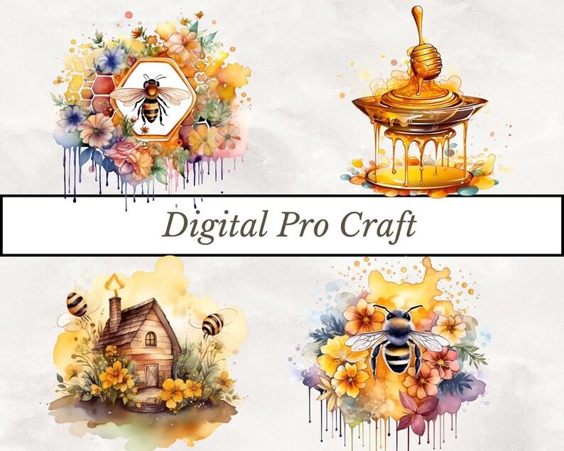 Watercolor Honey Bee Clipart, Spring Garden Bee and Honey Drips Clip ...