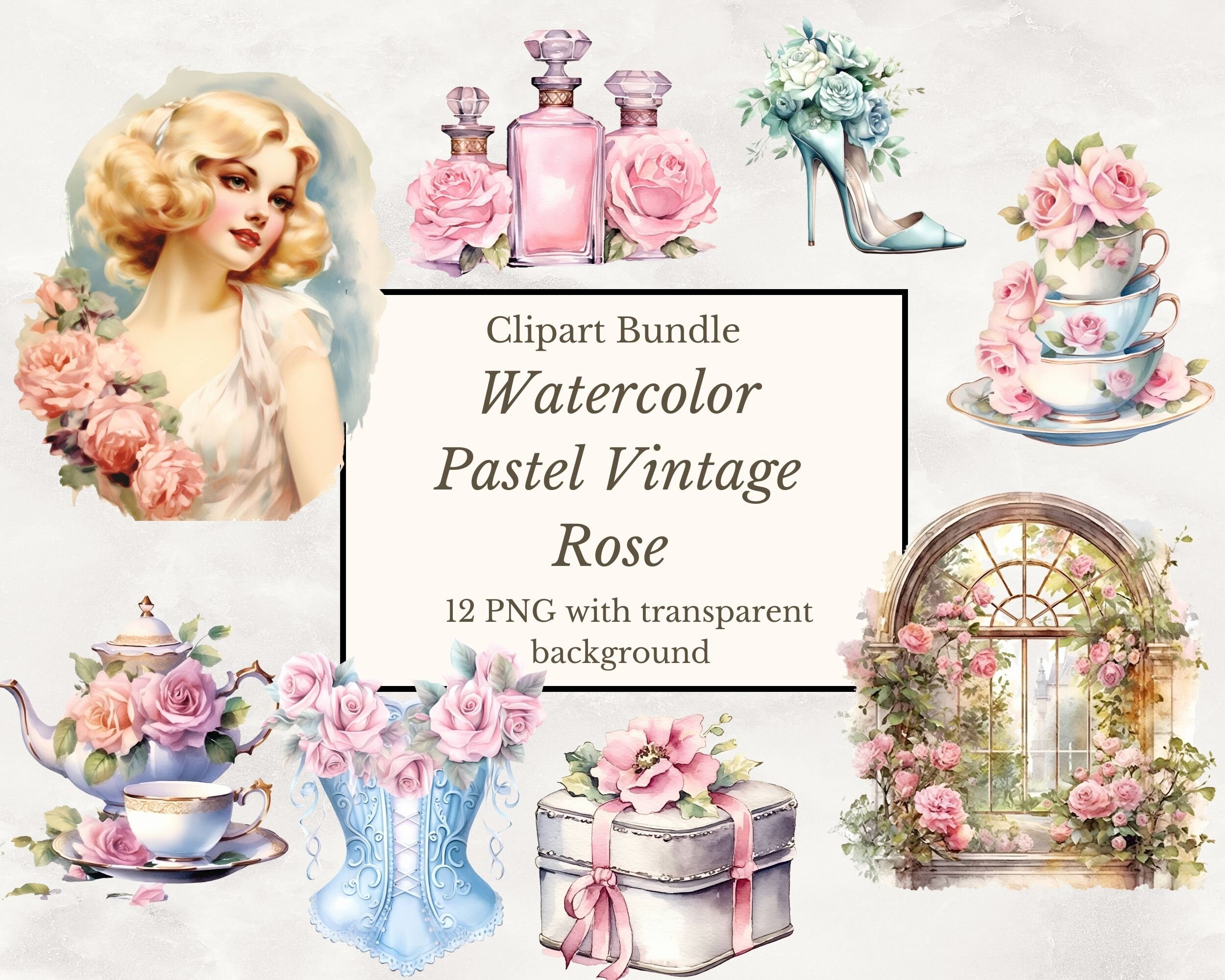 Watercolor Pastel Vintage Rose Clipart Vintage Lady PNG - Etsy