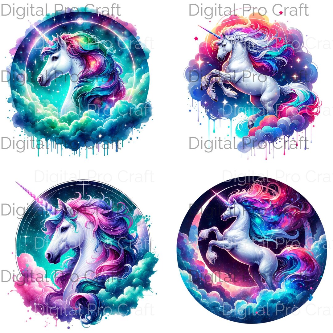 Galaxy Unicorn Clipart | Mystical Unicorn Clipart Bundle | 4 High ...