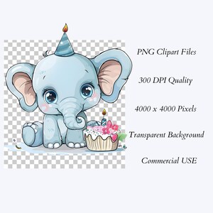 Chibi Elephant Birthday Clipart Bundle, Cute Elephant Digital Art,party ...