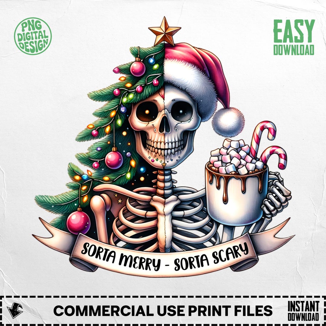 Christmas Skeleton Clipart PNG, Spooky Season Digital Art, Merry Scary ...